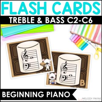 Treble & Bass Clef Music Note Flash Cards for Elementary Piano Lessons ...