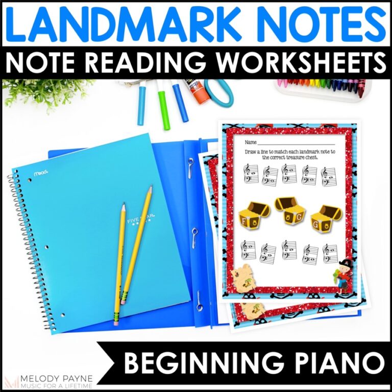 Pirate Landmark Notes Worksheets - Beginning Piano - Bass F, Middle C ...