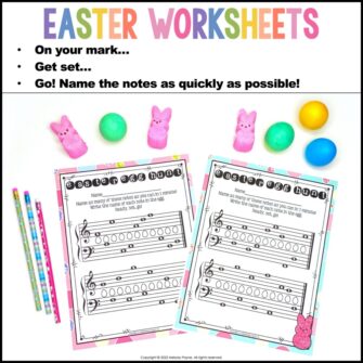 Easter Music Worksheets - Treble & Bass Clef Note Reading, Rhythm ...