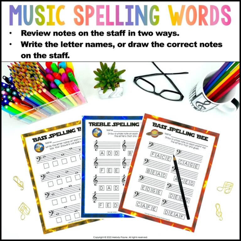 Music Spelling Bee Worksheets: Staff Wars Space-Themed Treble & Bass ...