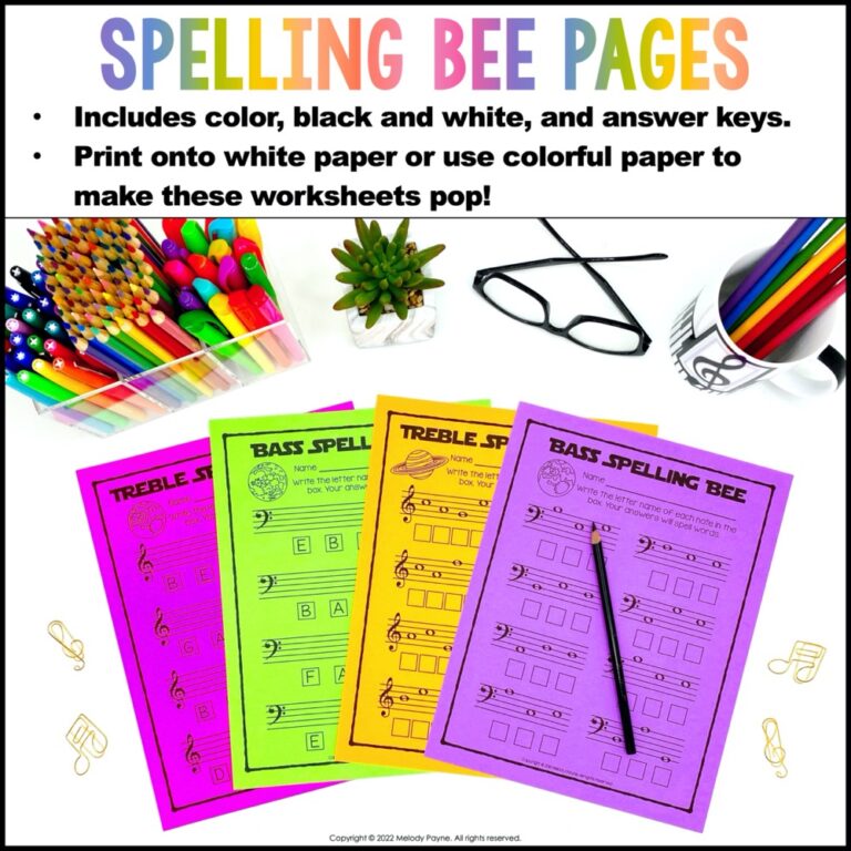 Music Spelling Bee Worksheets: Staff Wars Space-Themed Treble & Bass ...