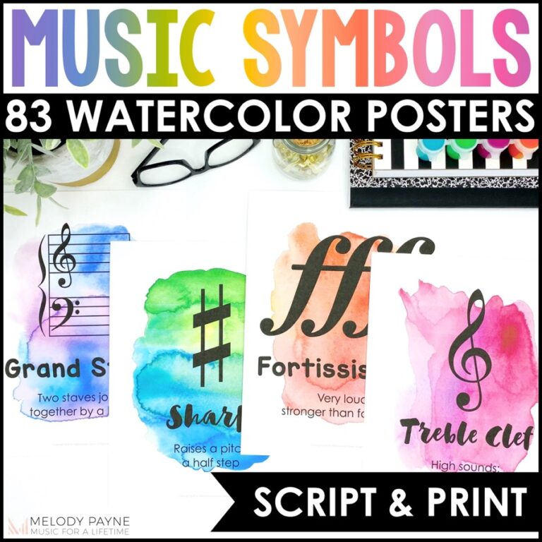 Music Symbols, Terms, Definitions Posters - Watercolor Music Classroom ...