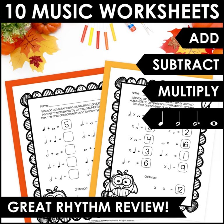 Fall Music Math Rhythm Worksheets for Piano & Music Class - Music Math ...