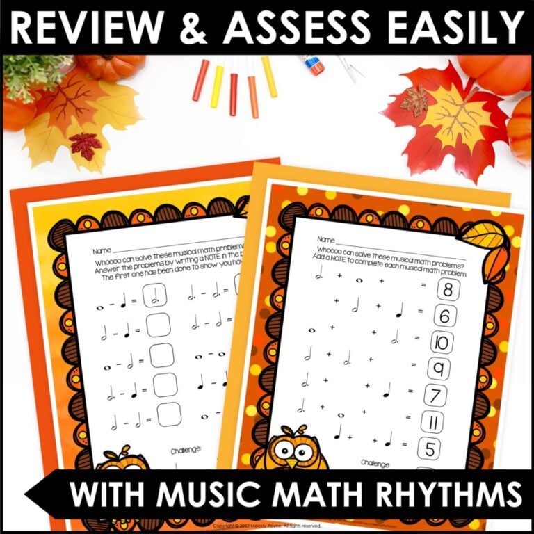 Fall Music Math Rhythm Worksheets for Piano & Music Class - Music Math ...