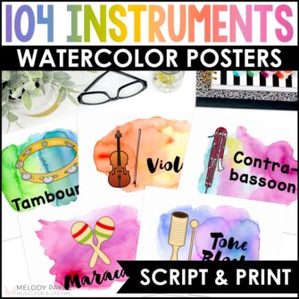 Music Classroom Decor - Rainbow Watercolor Musical Instrument Posters ...