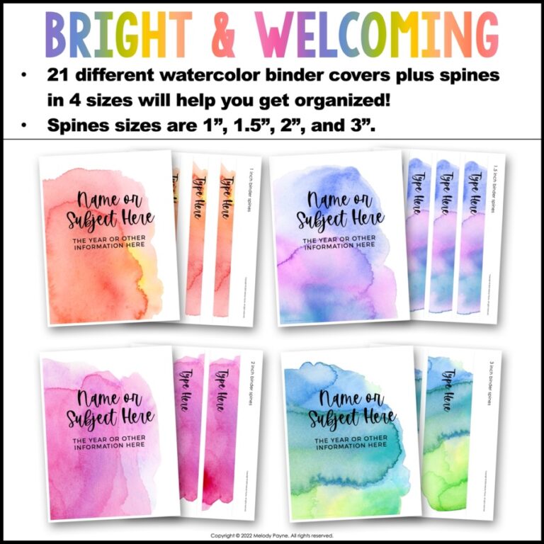 Watercolor Binder Covers and Spines Rainbow Classroom Decor - Editable ...
