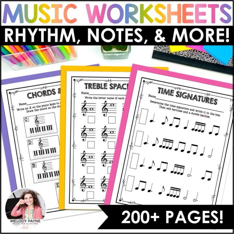 200 Music Theory Worksheets - Music Class & Piano - Note Reading ...