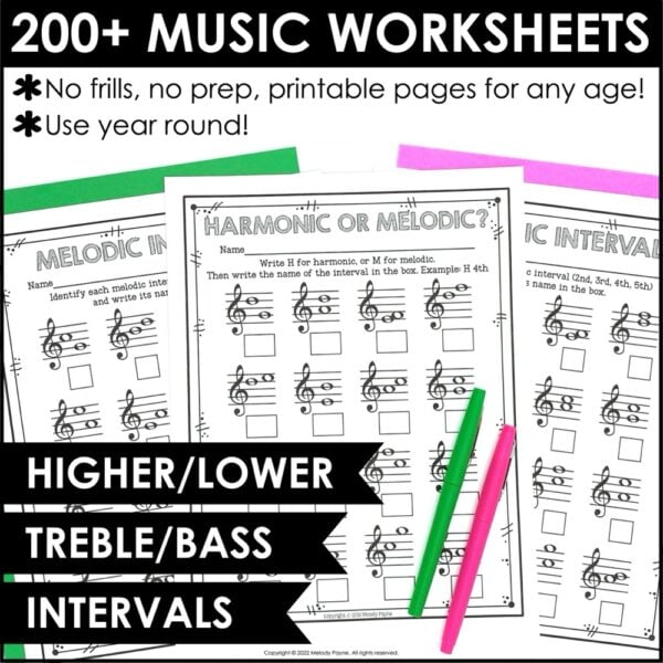 200 Music Theory Worksheets - Music Class & Piano - Note Reading ...