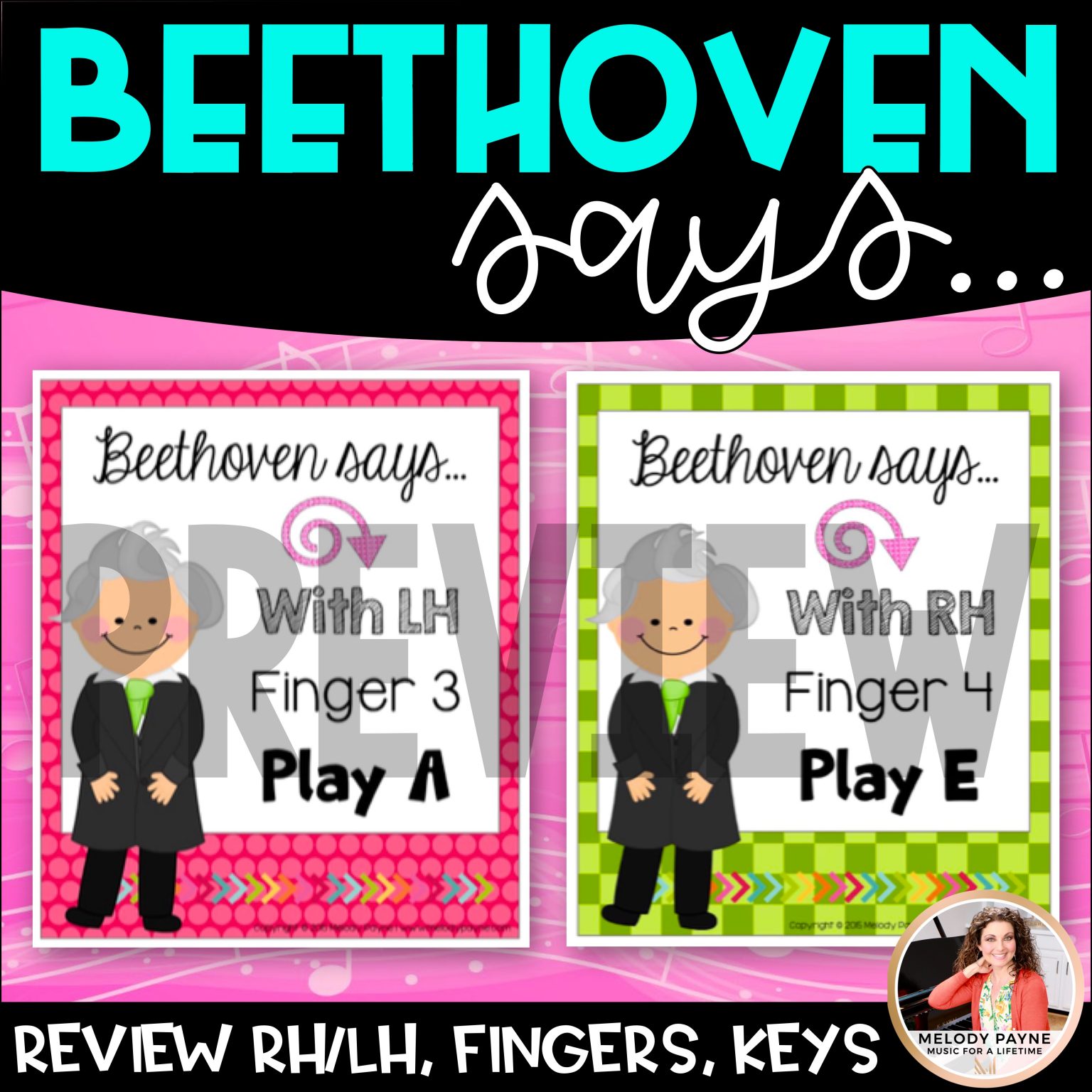 Beginning Piano Keys Game - Beethoven Says! Right & Left Hand, Finger ...