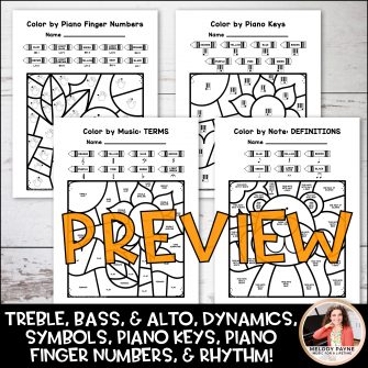 Fall and Autumn Color by Music Coloring Pages - Notes, Symbols, Rhythms ...