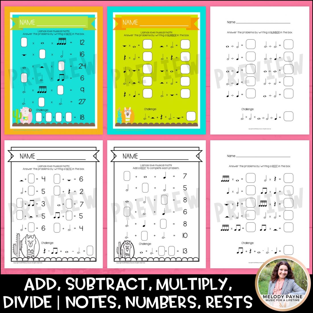 Music Math Rhythm Worksheets MEGA Set - Add, Subtract, Multiply Note ...