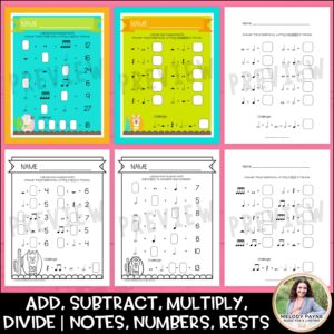 Music Math Rhythm Worksheets MEGA Set - Add, Subtract, Multiply Note ...