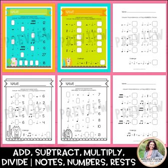 Music Math Rhythm Worksheets MEGA Set - Add, Subtract, Multiply Note ...