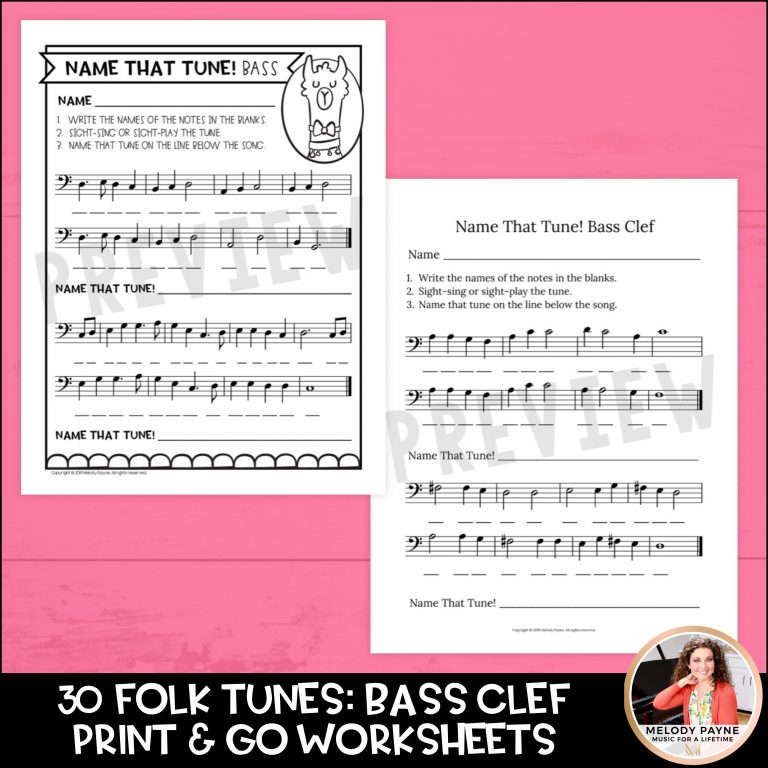 Folk Songs - Name That Tune Treble and Bass Clef Note Naming Music ...