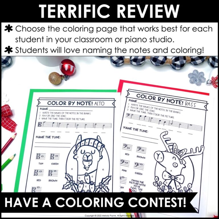 Christmas Songs Note Naming & Music Coloring Pages & Worksheets - Color ...