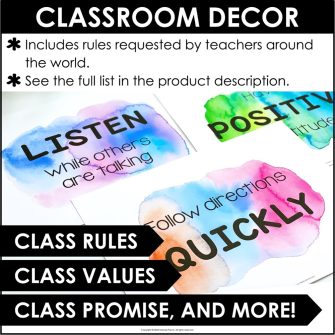 Rainbow Watercolor Classroom Rules Posters - Script & Print Fonts Class ...
