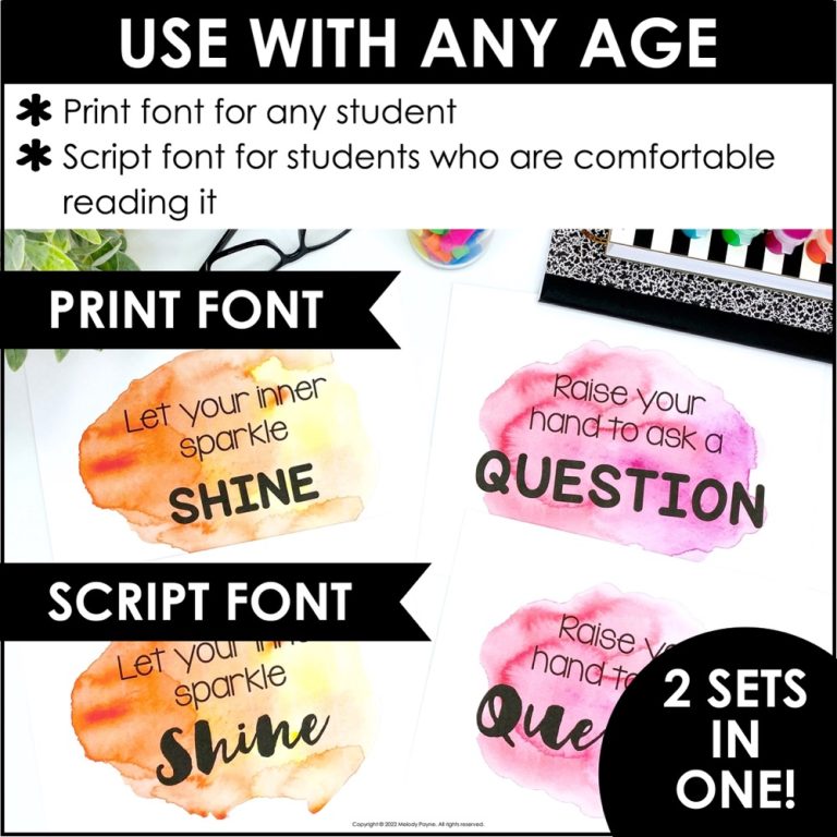 Rainbow Watercolor Classroom Rules Posters - Script & Print Fonts Class ...