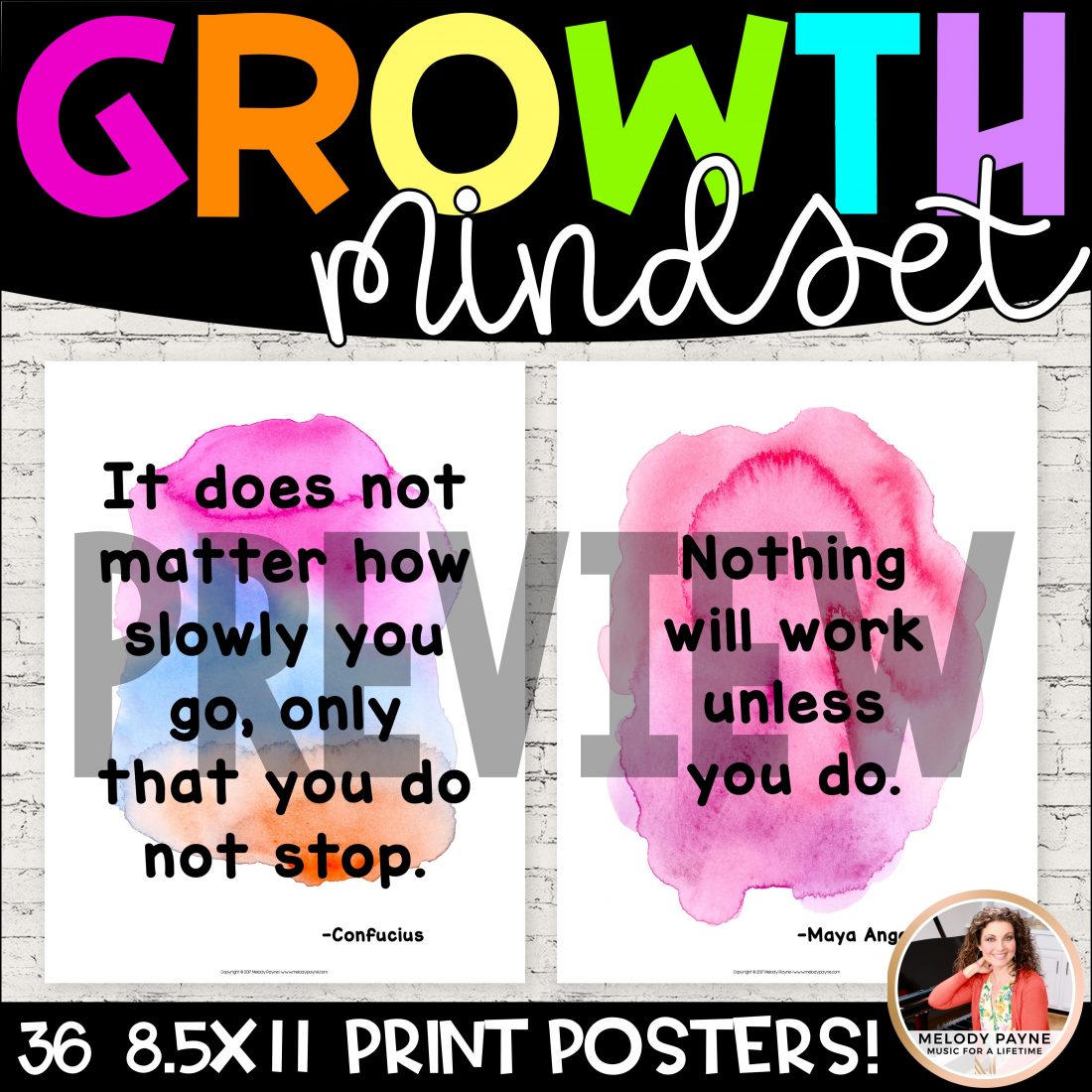 36 Growth Mindset Posters - Rainbow Watercolor Classroom Decor in Print ...