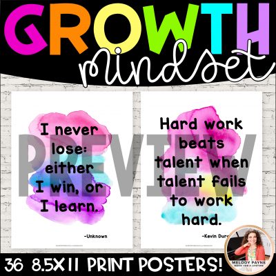 36 Growth Mindset Posters - Rainbow Watercolor Classroom Decor in Print ...