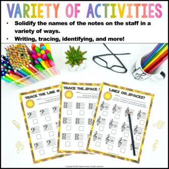 Staff Wars Music Notes Worksheets - Treble, Bass, Alto Clef Note Naming ...