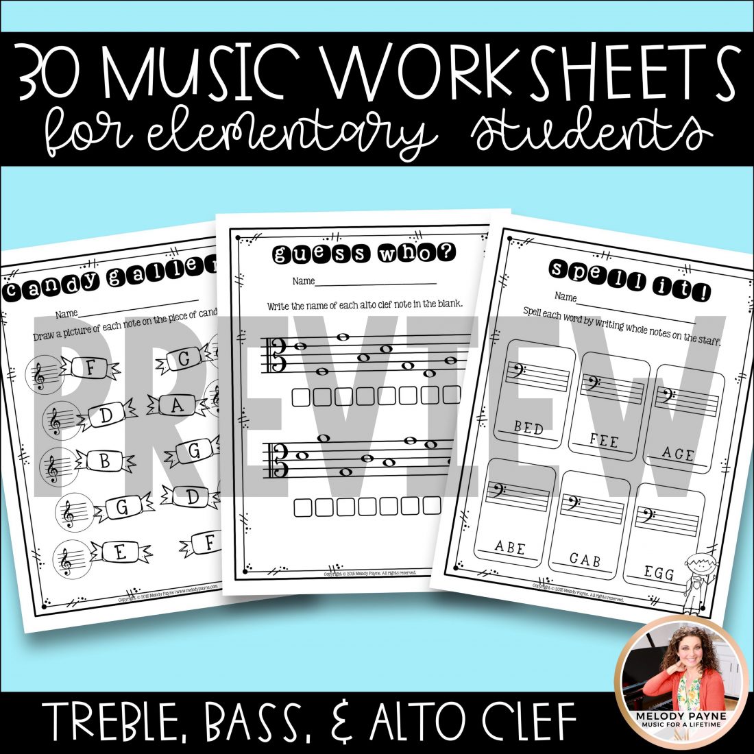 Music Worksheets - Treble Clef, Bass Clef, Alto Clef Note Naming ...