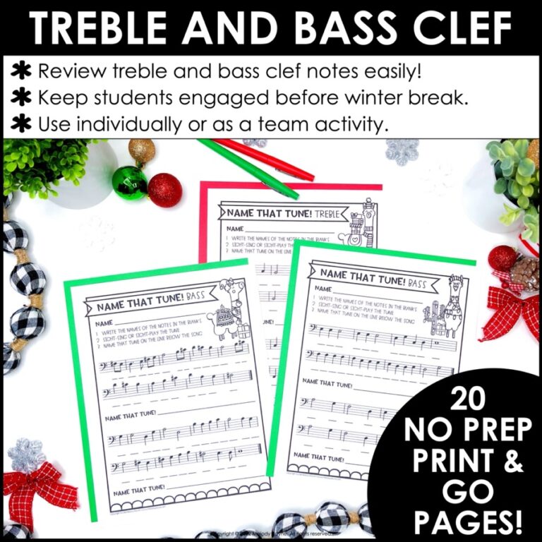 Name That Tune Christmas Music Worksheets in Treble and Bass Clef ...