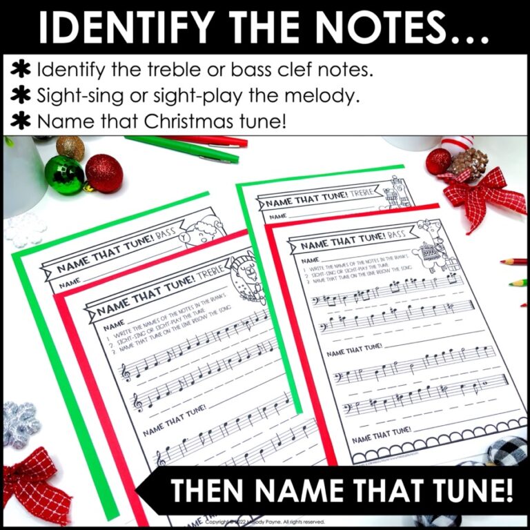 Name That Tune Christmas Music Worksheets in Treble and Bass Clef ...