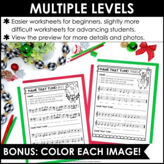 Name That Tune Christmas Music Worksheets in Treble and Bass Clef ...