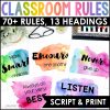 Rainbow Watercolor Classroom Rules Posters - Script & Print Fonts Class ...