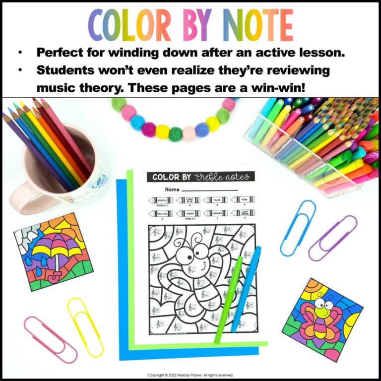 Spring Color by Note Music Coloring Pages - Treble Clef & Bass Clef ...