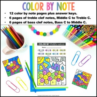 Spring Color by Note Music Coloring Pages - Treble Clef & Bass Clef ...