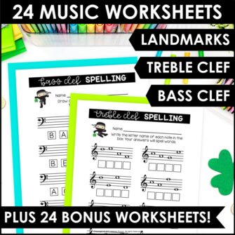 Music Worksheets for St. Patrick's Day - Note Ninjas Treble, Bass ...