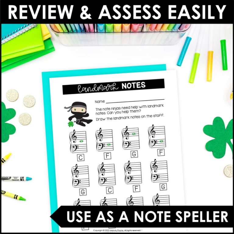 Music Worksheets for St. Patrick's Day - Note Ninjas Treble, Bass ...