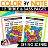Spring Color by Note Music Coloring Pages - Treble Clef & Bass Clef ...
