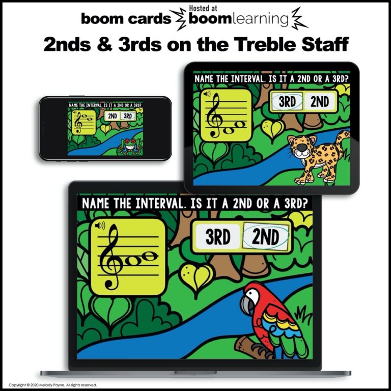FREE Music Boom Cards™ for Piano - Intervals 2nds & 3rds - Treble Clef ...