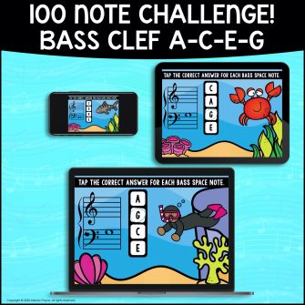 Bass Clef Space Notes BOOM™ Cards 100 Note Challenge - Piano Lessons ...