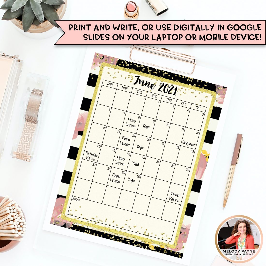 Editable Monthly Calendars - Portrait & Landscape Chic & Glam Classroom ...