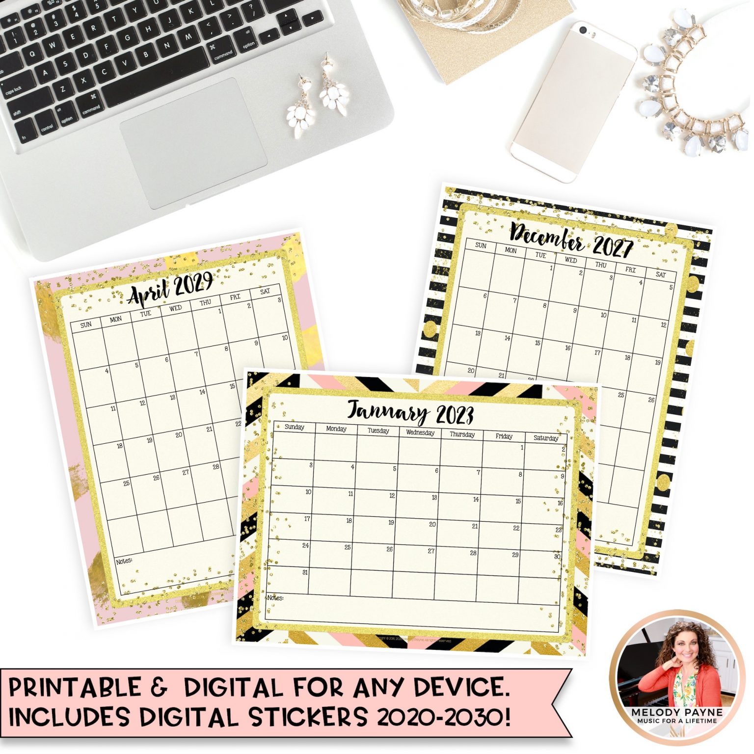 Editable Monthly Calendars - Portrait & Landscape Chic & Glam Classroom ...
