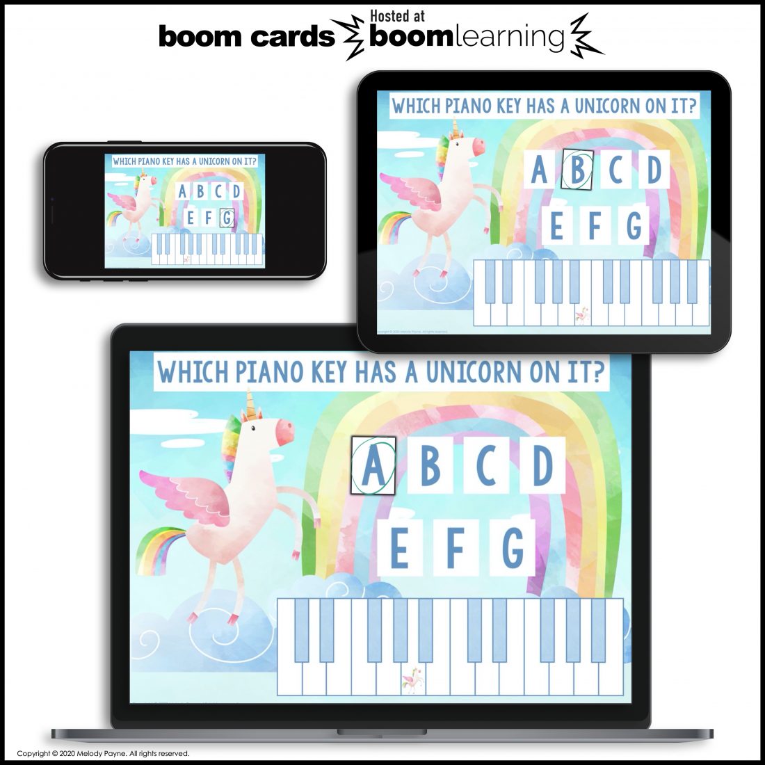 Beginning Music BOOM™ Cards - Naming White Piano Keys with Unicorns ...