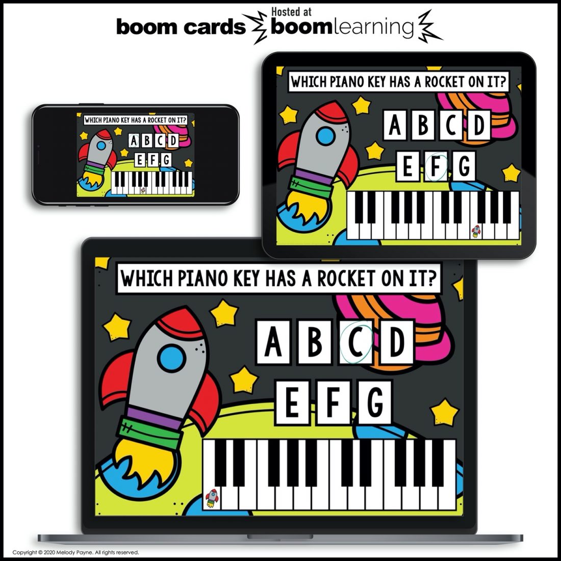 Piano Keyboard Music BOOM™ Cards - Naming White Piano Keys Outer Space ...