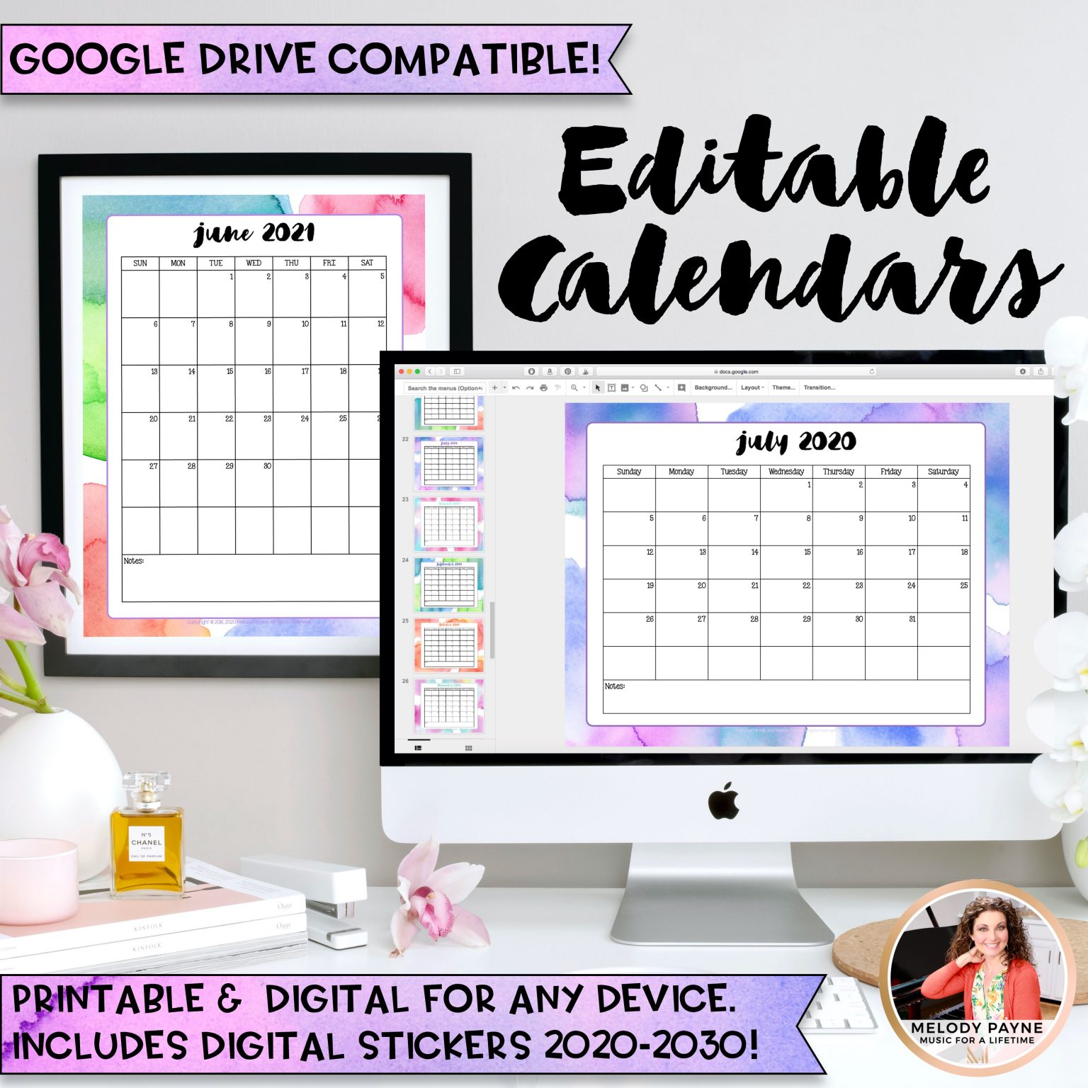 Editable Monthly Calendars - Portrait & Landscape Watercolor Classroom ...