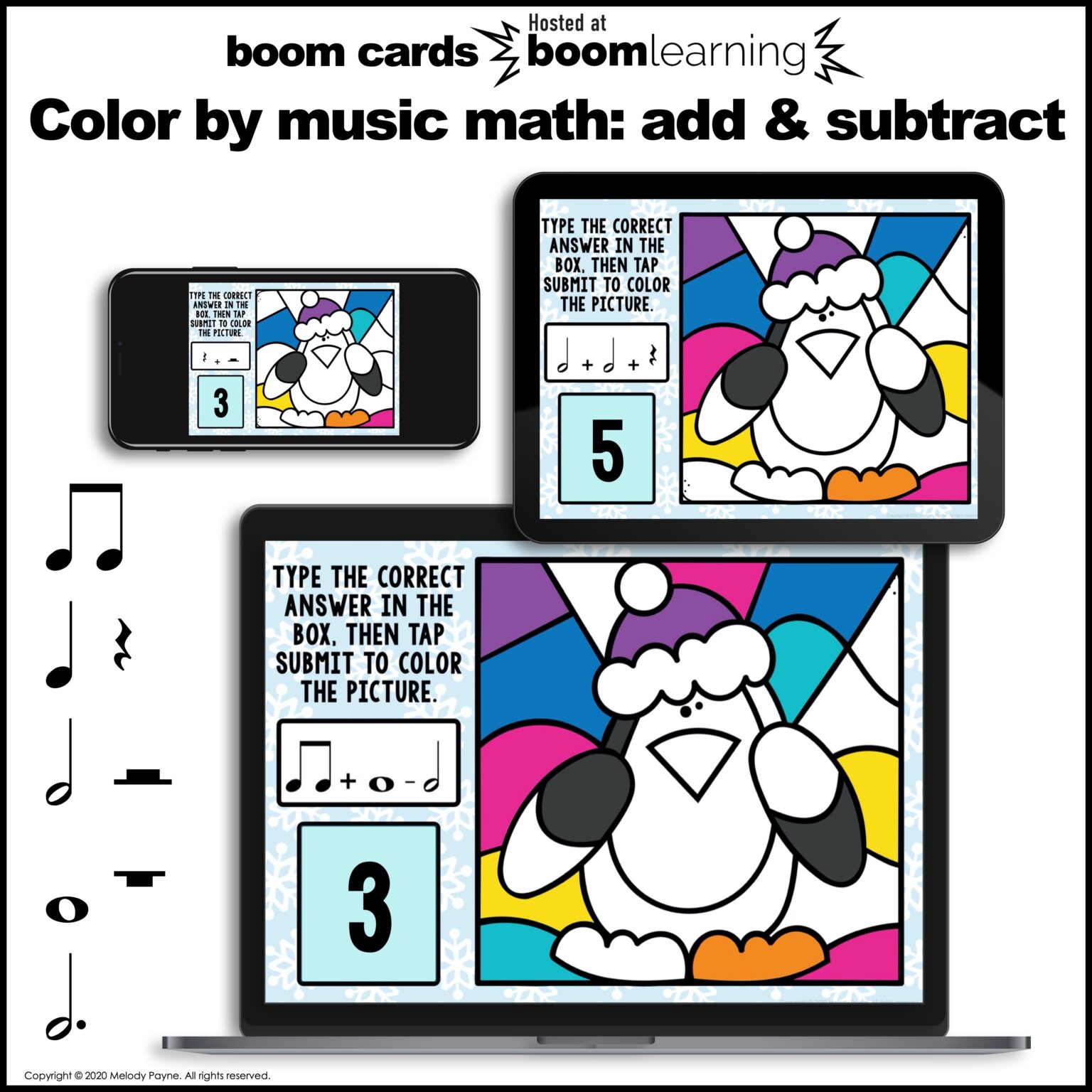 Color by Rhythm Music Math Winter Penguin BOOM™ Cards Activity for ...