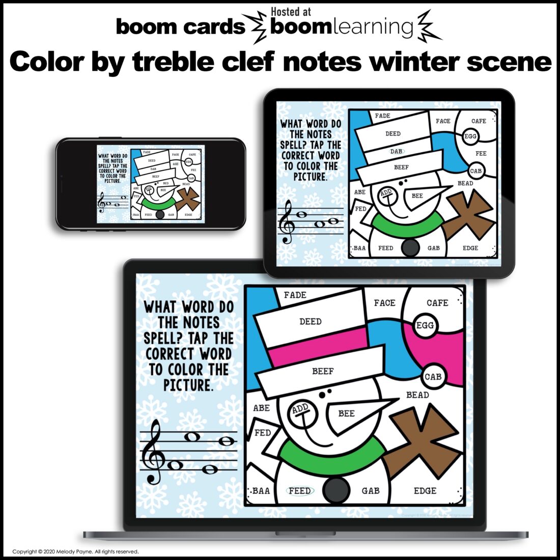 Color by Treble Clef Note Naming Winter Snowman Music BOOM™ Cards for ...