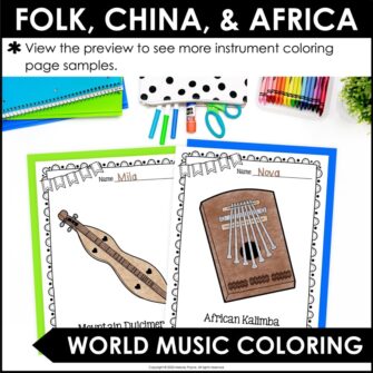 151 Musical Instruments Coloring Pages and Worksheets BUNDLE for Music ...