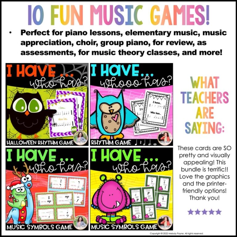 I Have, Who Has? Bundle of 10 Printable Music Games for Piano Lessons ...