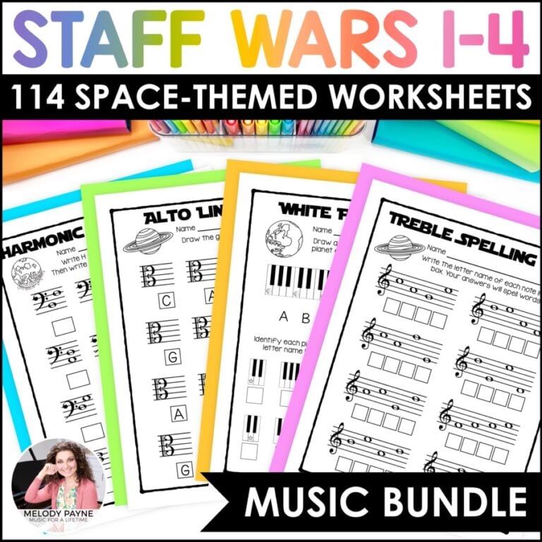 Staff Wars Space-Themed Music Worksheets BUNDLE for Piano Lessons ...