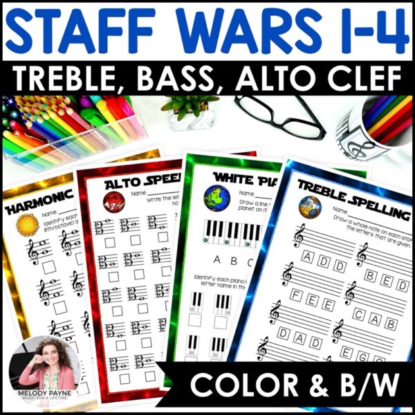 Staff Wars Space-Themed Music Worksheets BUNDLE for Piano Lessons ...