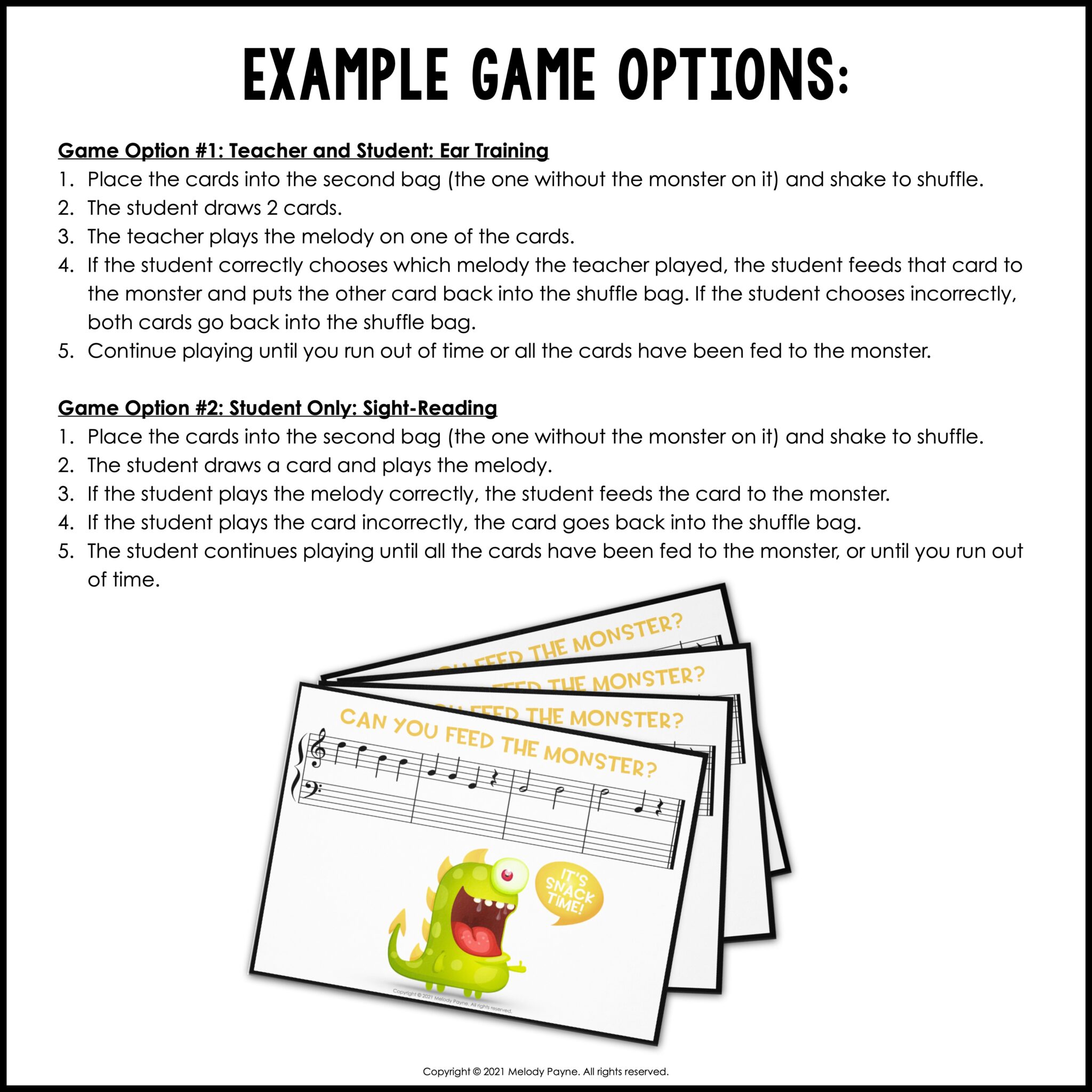 Feed the Music Monster Printable Sight-Reading and Ear Training Game ...