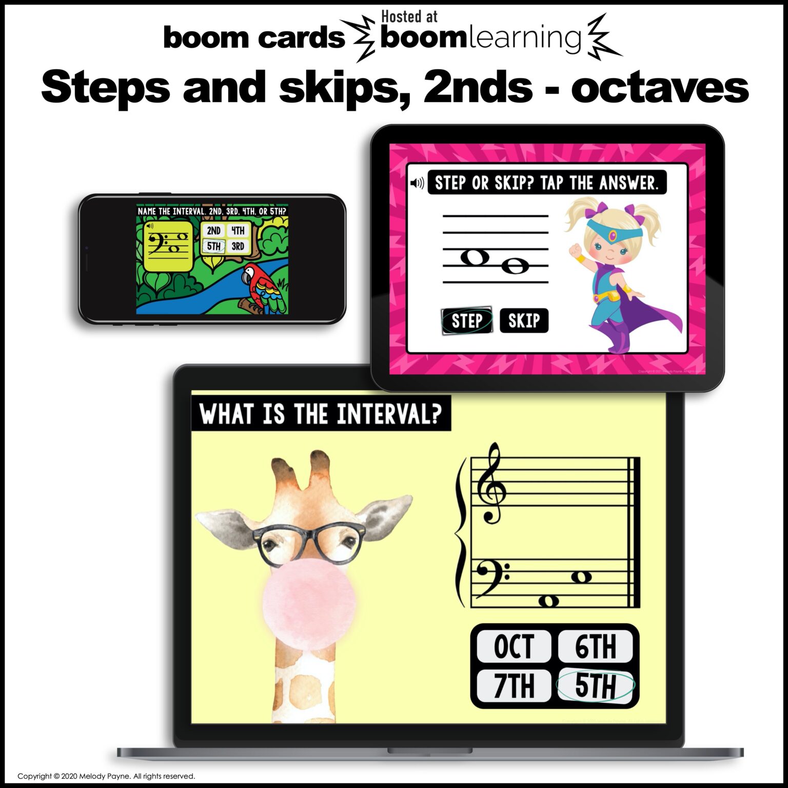 Music Intervals BOOM™ Cards for Piano - 5ths to Octaves - Treble & Bass ...