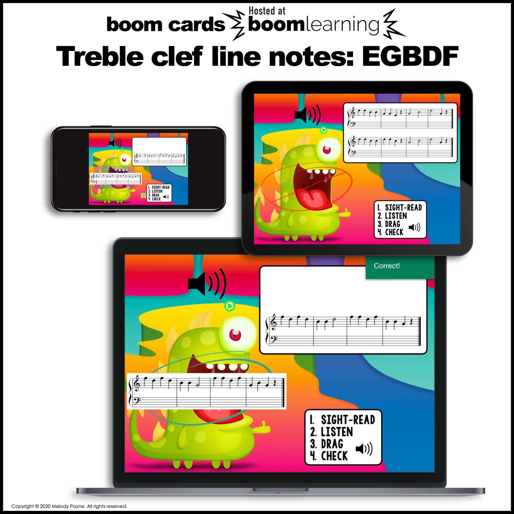 Sight-Reading Ear Training BOOM™ Cards - Feed the Music Monster Treble ...